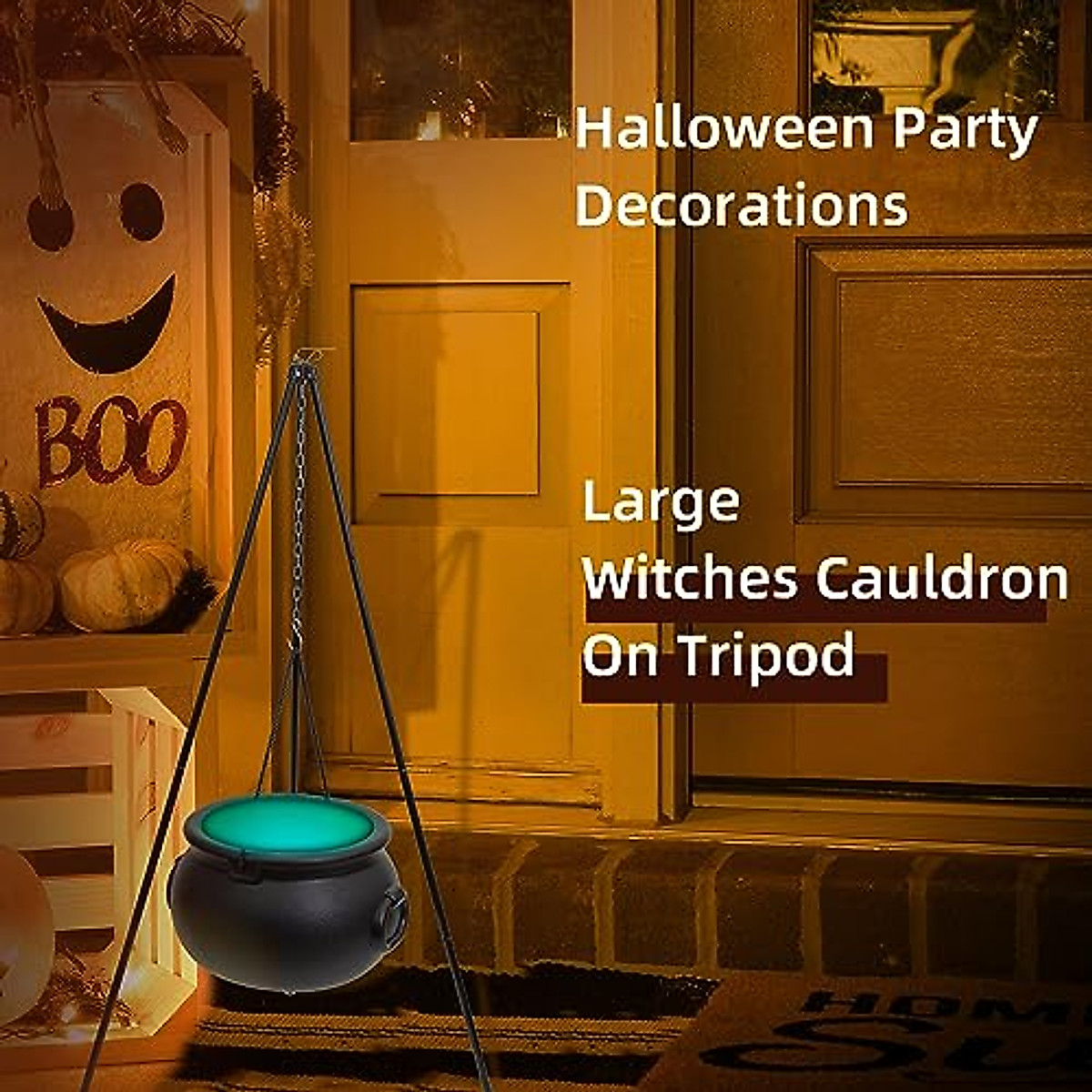 Halloween Decor Outdoor - Large Witches Cauldron on Tripod with LED Light Yard Home Porch Decorations Hocus Pocus Candy Bowl by BIGINIWA