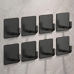 EDMILE Adhesive Hooks for Hanging, EDMILE Wall Hooks Self Adhesive Key Hat Coat Hooks, Stick on Bathroom Towel Hooks, Utility No Drill Hooks for Shower Kitchen Door Outdoor Home 8 Pack, Black