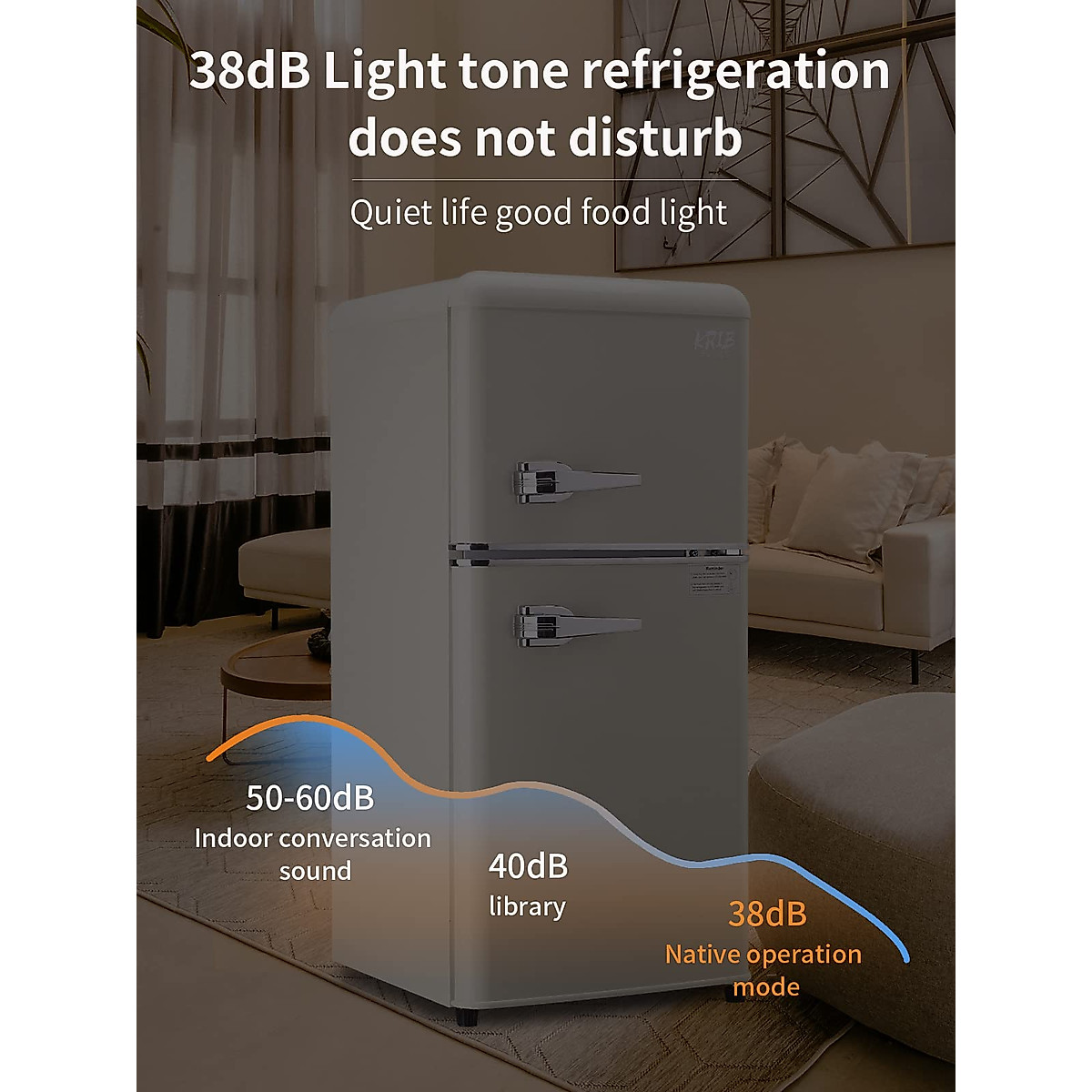 KRIB BLING 3.5 Cu.Ft Compact Refrigerator Mini Fridge with Freezer,7 Level Adjustable Thermostat Removable Shelves Small Refrigerator for Office Dorm Apartment White, Cream (KB02 FLS-80-CREAM)