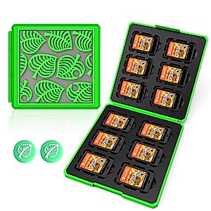 UFOPETIE Card Case for Nintendo Switch Game Card,Compatible with Nintendo Switch Case Animal Crossing Theme,Game Case for Animal Crossing Cards,for Switch Accessories-Leaf Grey-Thumb Grip 2PCS