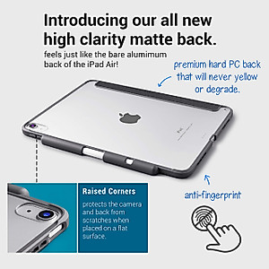 TineeOwl Mocha iPad Air M2 (2024), iPad Air 5/4 Case (2022,2020) 5th/4th Generation 10.9 Ultra Slim Matte Case with Pencil Holder + Tri-fold Smart Cover, Absorbs Shock, Lightweight (Black)