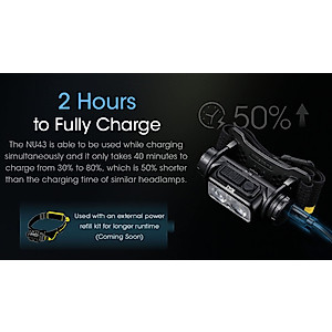 Nitecore NU43 Rechargeable Headlamp, 1400 lumens USB-C Bright Lightweight for Camping, Running, or Working, with Spotlight, Floodlight, Red Light