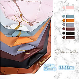 Xshelley (24 sheets marbled flower wrapping paper 8-color flower shop bouquets, DIY crafts, gift packaging or gift box packaging, waterproof flower wrapping paper 23X23 inches