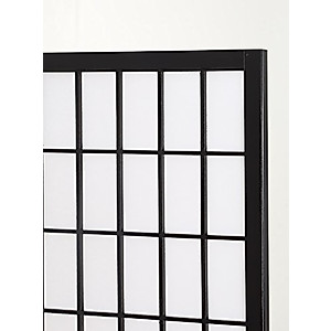 Roundhill Furniture Oriental Shoji 4 Panel Screen Room Divider, Black
