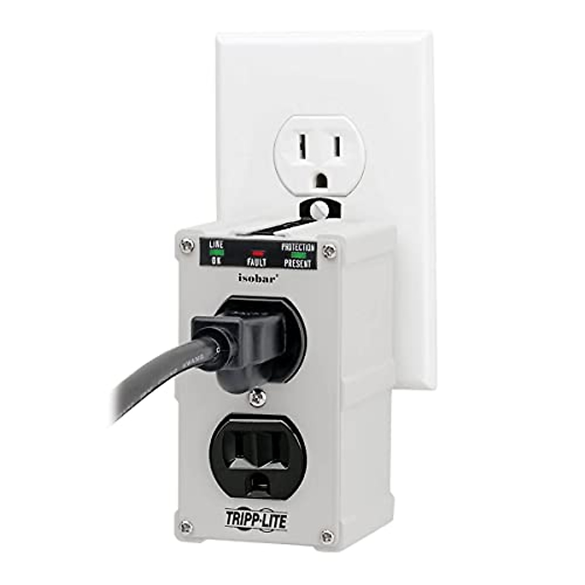 Tripp Lite Isobar 2 Outlet Surge Protector Power Strip, Direct Plug In, Metal, Lifetime Limited Warranty & Dollar 10,000 Insurance (ISOBLOK2-0), White