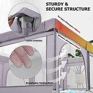 Dripex Baby Playpen, 71*47 inch Baby Playards with Zipper Gates, Kids Play Pen, Safe No Gaps, See-Through mesh, Play Pens for Babies and Toddlers, Baby Gate Playpen, Baby Fence (Grey )