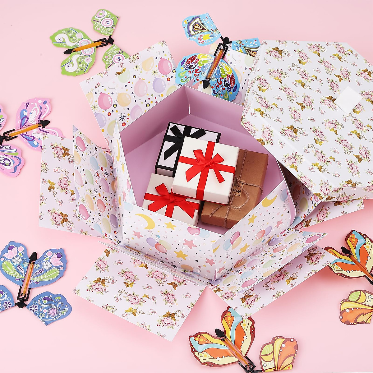 Auidy_6TXD Butterfly Explosion Gift Box, Flying Butterfly Surprise Gift Box 5.7x5.7x5.5 inches, DIY Exploding Surprise Flying Butterfly Gift Box for Gift, Birthday, Wedding, Party, Anniversary