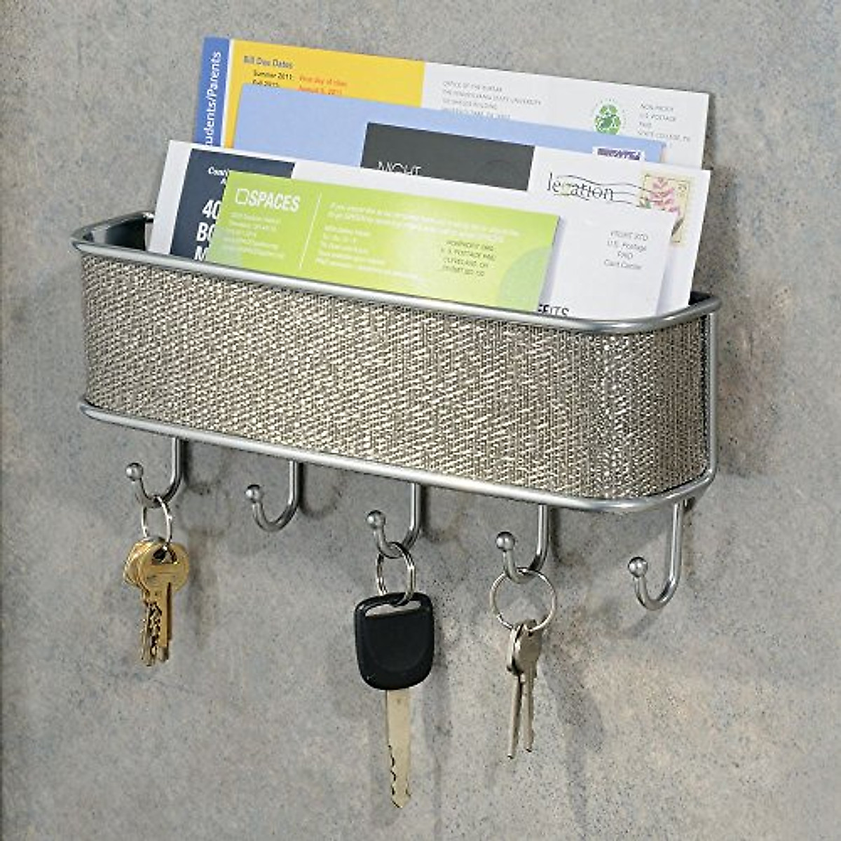 iDesign Twillo Metal Wall Mount Key and Mail Rack, 5-Hook Organizer for Kitchen, Mudroom, Hallway, Entryway, 10.5" x 2.5" x 4.5" - Metallico