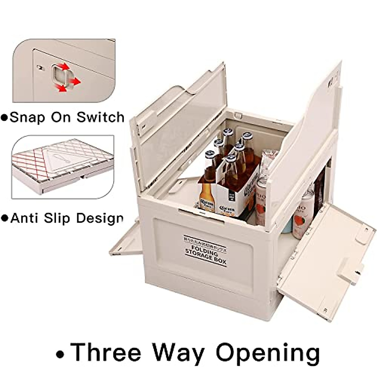 Nice C Storage Bin Tote 55 Qt, Organization and Storage, Closet organizer, Collapsible Storage Box, Organizing Containers Plastic with Wood Lid and 2 Side Doors, Stackable Organizer(Set of 1)
