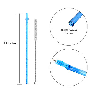 12 Piece 11 Inches Reusable Plastic Straws for Tall Cups and Tumblers 6 Colors BPA-Free Unbreakable Clear Glitter Sparkle Drinking Straw with 1 Cleaning Brush Not Dishwasher Safe