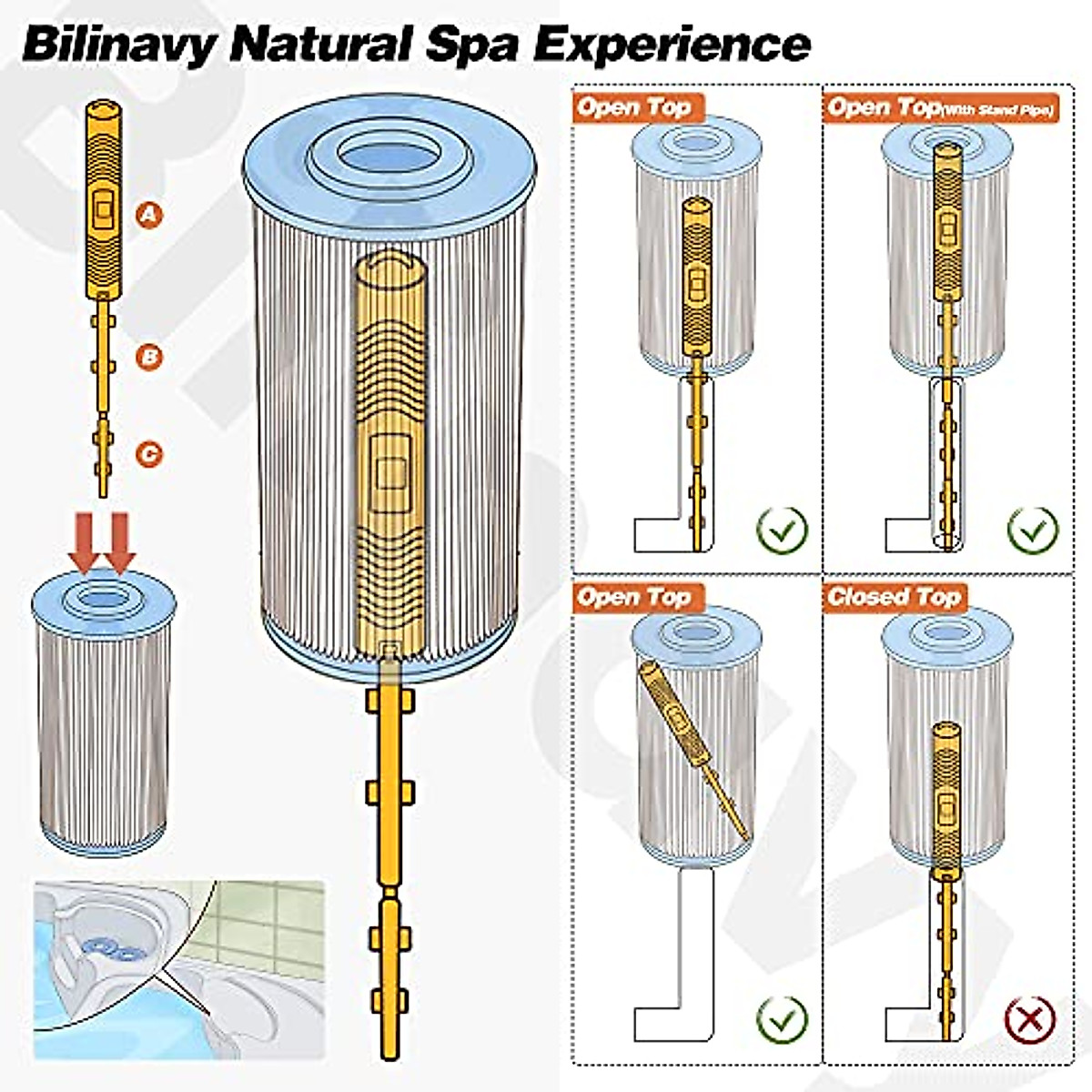 Bilinavy Spa in-Filter Mineral Sticks Parts for Hot Tub Filter Cartridge, Last for 4 Months, Yellow, 4PCS