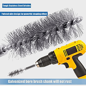 WENORA 10 Pcs Bore Brush for Drill, Drill Wire Bore Brush, Stainless Steel Bore Brush Set witn 1/4 Inch HexShank, Drill Wire Brush for Power Drill Impact Driver
