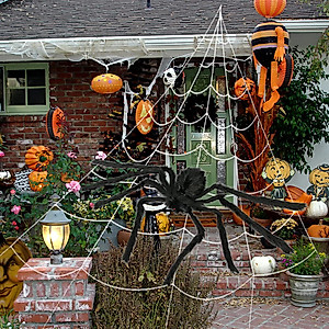 Halloween Decorations 276" Halloween Spider Web + 59" Giant Halloween Hairy Spider with Triangle Huge Spider Web for Indoor Outdoor Halloween Decoration Yard Lawn Home Party Haunted House Decor