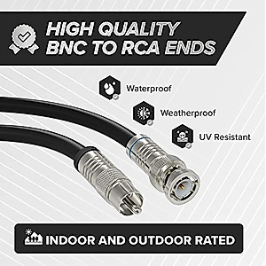 Black, 3 ft BNC to RCA RG6 Cable - Professional Grade - Male BNC to Male RCA Cable - BNC Cable - 75 Ohm Coaxial, 50/75 Ohm Connectors, SDI, HD-SDI, CCTV, Camera, and More - 3 Feet Long, in Black