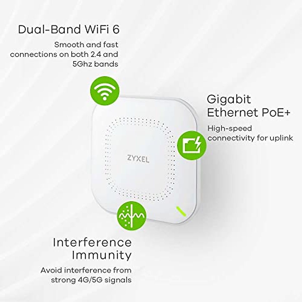ZyXEL WiFi 6 AX1800 Wireless Gigabit Access Point | Mesh, Seamless Roaming, Captive Portal & MU-MIMO | WPA3 Security | Cloud, App or Direct Management | POE+ | AC Adapter Included |NWA90AX