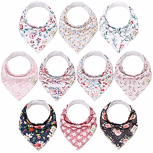 10-Pack Organic Baby Bandana Bibs - Organic Cotton Bandana Bibs for Boys, Girls - Super Absorbent Bandana Drool Bibs - Teething Bibs - Baby Bibs for Infant, Toddler (Tea Party)
