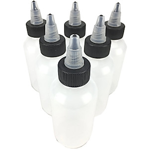 Hobbyland Squeeze Bottles, LDPE Plastic Bottles, Natural Boston Round Bottles, Black and Natural Twist Caps (4oz, 24/410 Neck, 6 Bottles)