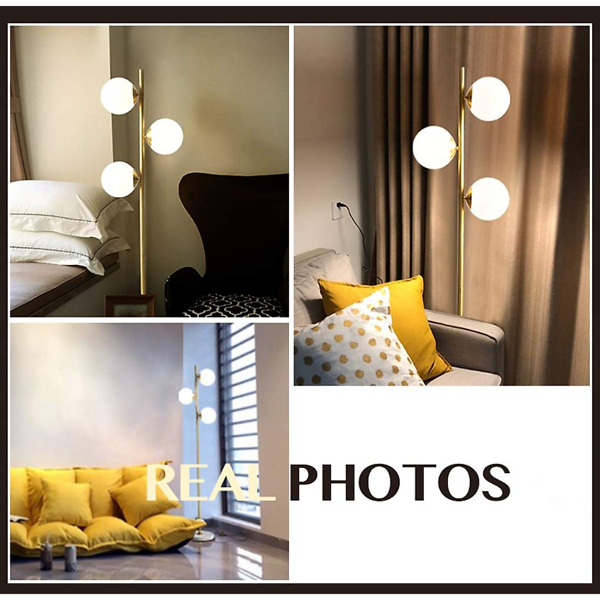 Dellemade LED Floor Lamp,3 Glass Globes Floor Light,LED Bulbs Included,Golden