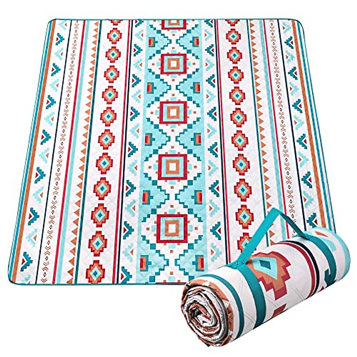 ZYlifemagic Extra Large Outdoor Picnic Blankets Waterproof, for The Beach, Camping Travelling on The Grass, Park Blanket, Rolling Up Packaging，Portable Carring, 79" x 79" Picnic Mat - Aksu Style