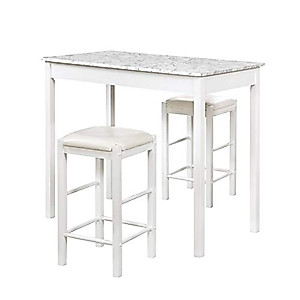Linon White 3 Piece Faux Marble Tavern Set