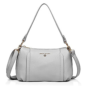 AMELIE GALANTI Small Crossbody Bag purse for Women,leather Shoulder handbag with Adjustable Strap (1706-GRAY)