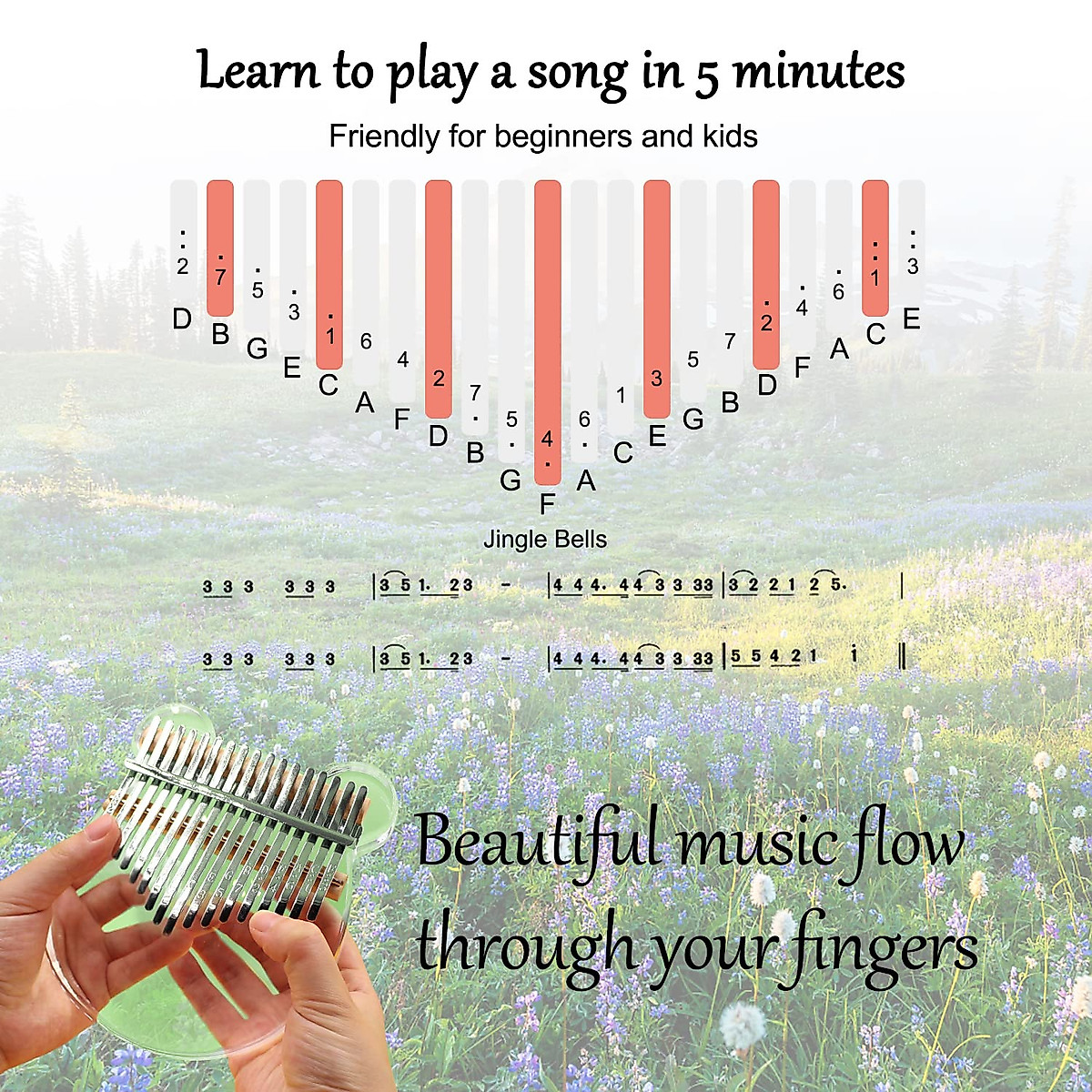 Acrylic Kalimba Thumb Piano,YUNDIE Portable 17 Keys Mbira Crystal Finger Piano, Musical Instruments Birthday Gift for Kid Adult Beginners Professional(Clear) (17 Keys)