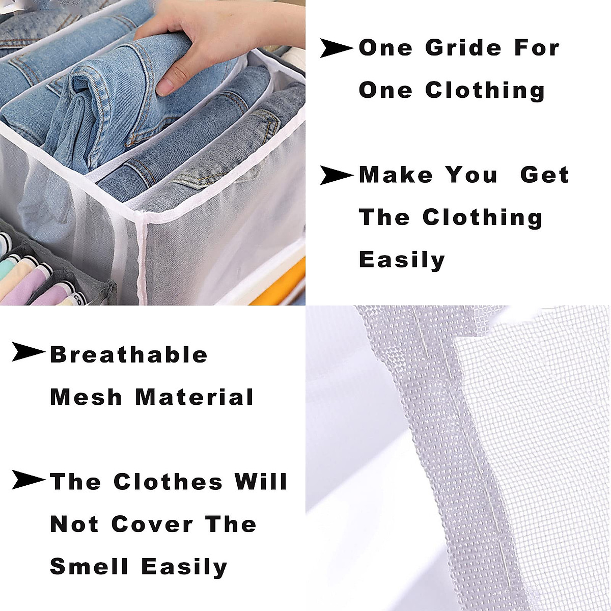 DINBLEX Wardrobe Clothes Organizer 3 Pack, Drawer Organizers For Clothing, Pants Organizer, Clothes Organizer For Folded Clothes, Drawer Organizer Clothes For Jeans(2x7Grids Jeans + 1x7Grids Legging)