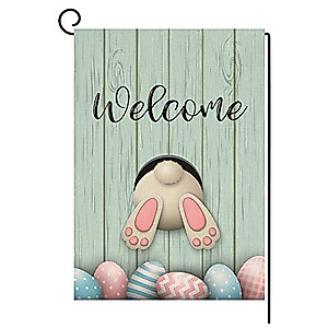 Welcome Spring Easter Bunny Small Garden Flag Egg Vertical Double Sided Burlap Yard Outdoor Decor 12.5 x 18 Inches (126019)