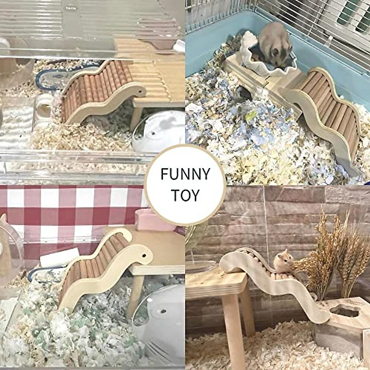 JanYoo Hamster Climibing Toys Ladder Bridge Ramp Chew Toy Wooden for Hamsters Gerbils Rat Small Animals Cage Accessories