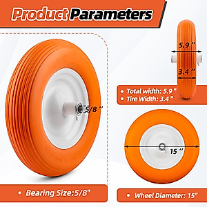 UniversalY Fit, Flat Free Wheelbarrow Tire - Fits all 5/8" OR 3/4" HUB - 5 Year Warranty