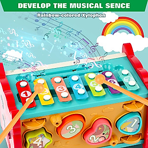 wakeInsa 8 in 1 Toddler Activity Cube,Toddler Montessori Toys,Fine Motor Skills Toys,Xylophone for Toddlers,Whack a Mole Game,Magnetic Fishing Game,Baby Learning Toy,Toddler Sensory Educational Toy