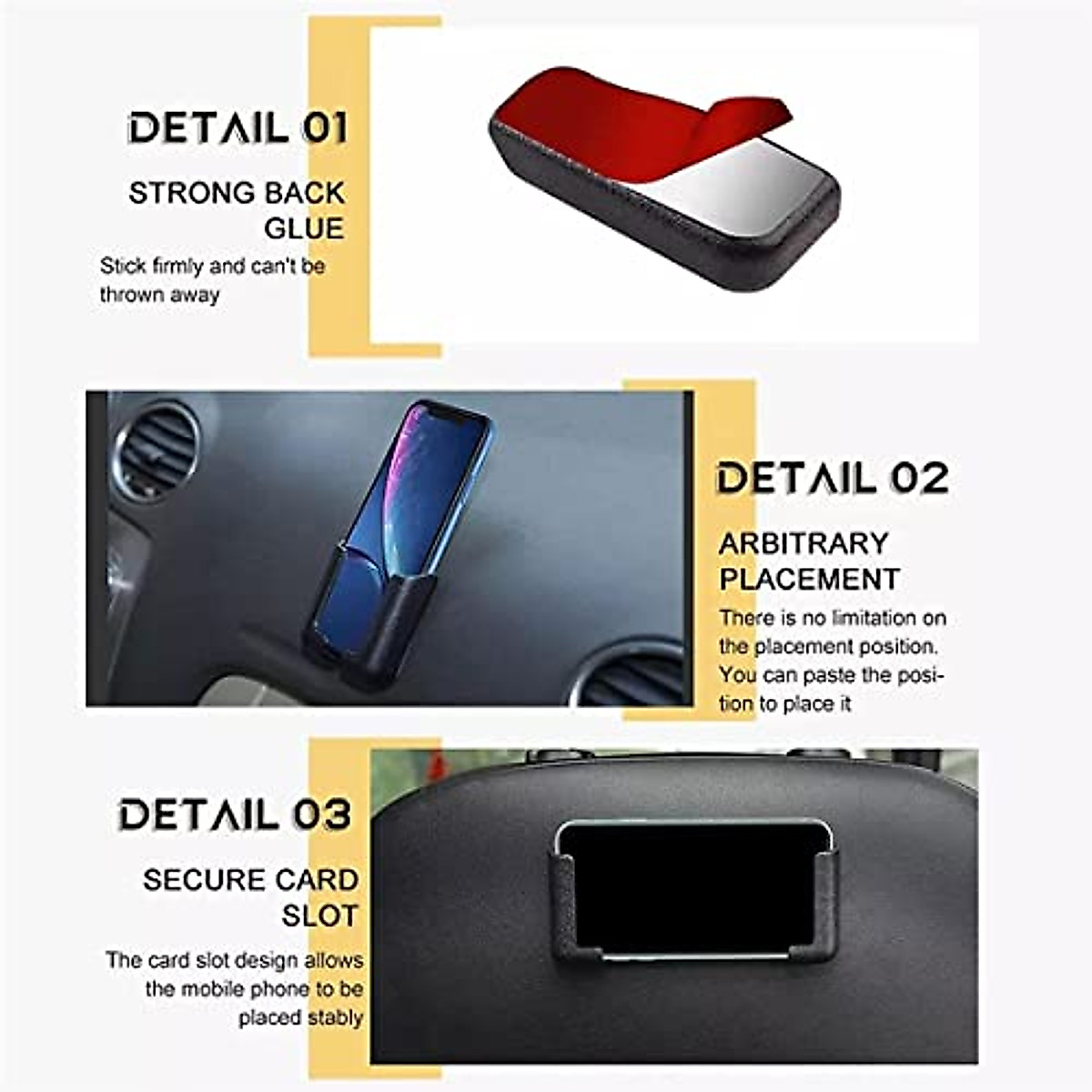 EIMONEY 2pair Multifunctional Mobile Phone Bracket - 2023 New Self Adhesive Dashboard Mount Car Phone Holder, Adjustable Phone Holder, Car Phone Holder Mount for All Mobile Phones Thickness<0.5in