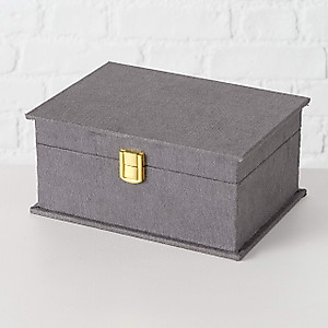 WHW Whole House Worlds Grey Flannel Boxes, Set of 3, Grey, Gold Flip Latch Locks, Table Top, Lined, Organizers, Wood, 10.25 x 7.75, 8.75 x 6.25, and 7 x 4.75 Inches