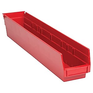 Quantum Storage Systems Quantum Storage QSB105RD 16-Pack 4" Hanging Plastic Shelf Bin Storage Containers, 23-5/8" x 4-1/8" x 4", Red