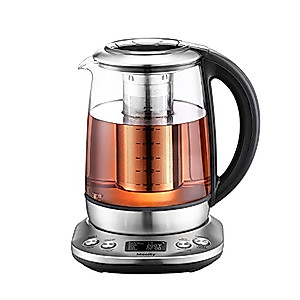 Mecity Electric Tea Kettle With Tea Infuser and Temperature Control Glass Tea Maker LCD Display Preset Brewing Programs For Tea Water Boiler 1.7L