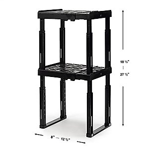 Tools for School Locker Shelf Organizer for School Locker - Locker Organizer - Strong ABS Plastic - Adjustable Width with Side Magnets - Patented Stackable Shelf Organizer - Pack of 2 - (Black)