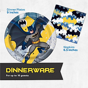 Batman Birthday Party Supplies | Batman Party Supplies | Batman Birthday Decorations | Batman Party Decorations | With Banner, Table Cover, Masks, Plates, Napkins, Button | For Boys or Girls | Serves
