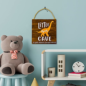 HnJOY Little Man Cave - Dinosaur Wood Wall Decor - Boys Room Decoration - Nursery Decor for Boys Gift Bedroom - Wooden Door Hanging Wall Plague