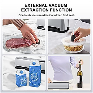 Fully Automatic Vacuum Sealer Machine, Hands-Free Operation, 5 Functions, Suitable for Vacuum Sealing Dry and Wet Foods, LED Indicator, Compact Design, Includes 15 Vacuum Bags