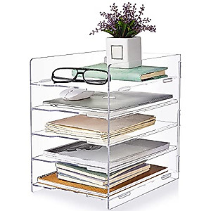 Acrylic Paper Organizer Tray Clear Acrylic Desk Organizers and Accessories 5 Tiers File Storage for Desk Office Organization and Storage for School Desktop Organization (9.3 x 12.9 x 13.6 Inch)