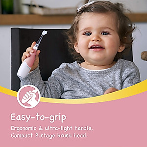Papablic BabyHandy 2-Stage Sonic Electric Toothbrush for Babies and Toddlers Ages 0-3 Years, Pink