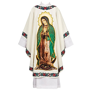 Needzo Our Lady of Guadalupe Chasuble - Gothic Style, Dura Fabric Bonding with Embroidery, 59" W x 51" L