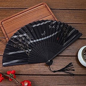 PHONME Multipurpose 5 pcs Chinese Japanese Style Silk Fan Folding Fan Wedding Art Gifts Dance Hand Held Fan Vintage Bamboo Folding Hand Flower Fan for Decoration Vintage Style (Color : Y)
