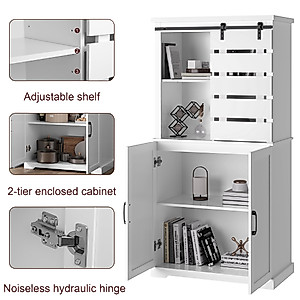 BOTLOG Tall Kitchen Pantry, Large Wood Storage Cabinet with Sliding Barn Door and Adjustable Shelves, Tall Freestanding Cupboard for Dining Room, Living Room, Laundry, White