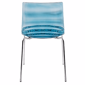 LeisureMod Astor Water Ripple Design Modern Lucite Dining Side Chair with Metal Legs, Transparent Blue