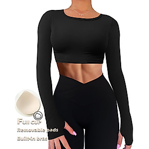 OZICERD Backless Workout Tops for Women Long Sleeve Gym Shirts Open Back Crop Top Cute Going Out Tops Yoga Athletic Tops