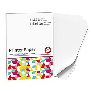 A4 Printer Paper, Multipurpose Copy Paper for Laser Printer, Inkjet Printer, Itari Copy Paper for Printer, Compatible with Phomemo P831 HPRT MT800 Thermal Transfer Printer, 200 Sheets, Glossy, White