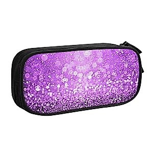 ASEELO Sparkling Purple Glitter Pencil Case Big Capacity Pen Marker Box Makeup Bag Polyester Stationery Organizer With for School Office