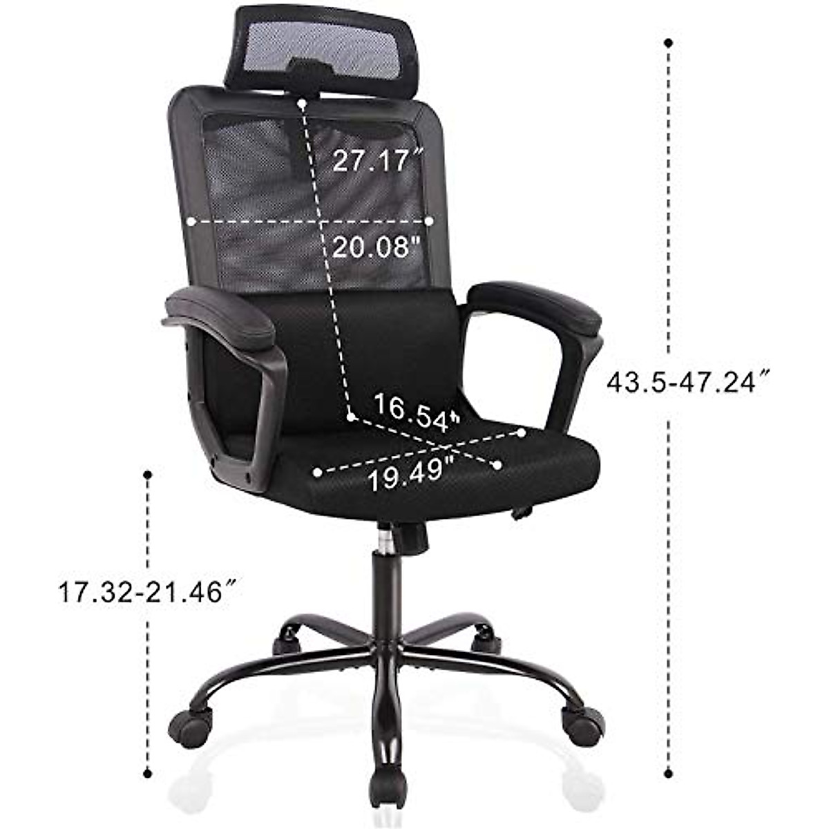 SMUG Office Ergonomic Mesh Home Headrest Computer Desk Chair, Black