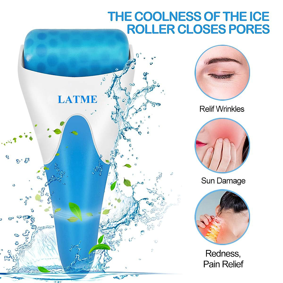 LATME Ice Roller for Face Eyes,Womens Gifts,Face Massager Roller Puffiness Migraine Pain Relief and Minor Injury (Blue)